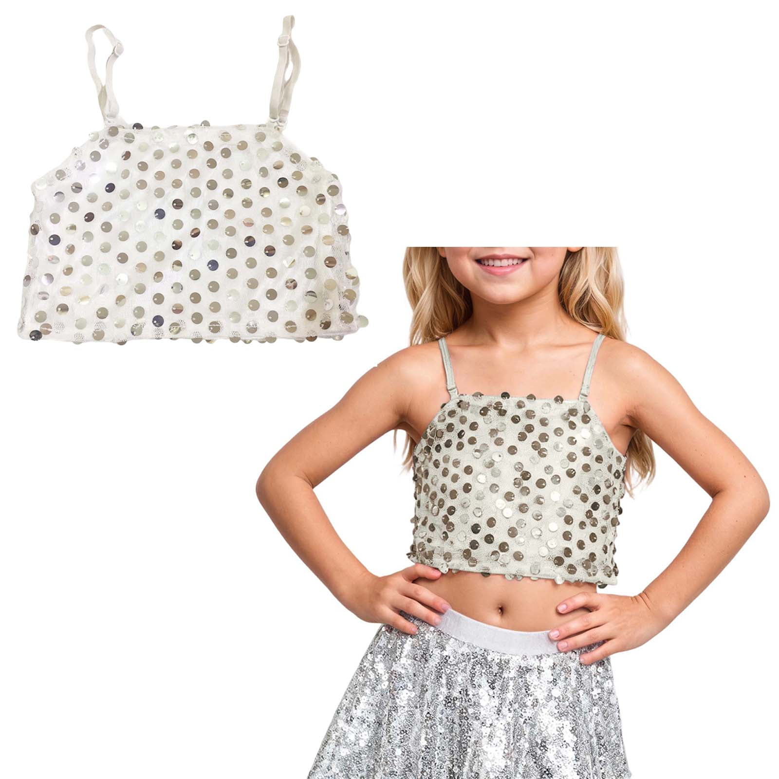 Girls Sparkly Sequin Tank Top Sleeveless Spaghetti Strap Girls Dance ...