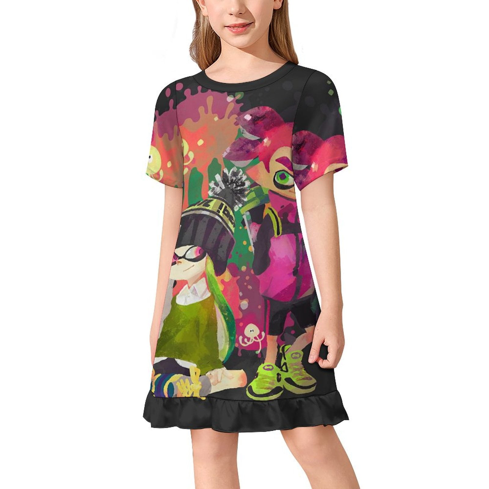 Girls Splatoon Squid Children's Short Sleeved Dress 3D Printed ...