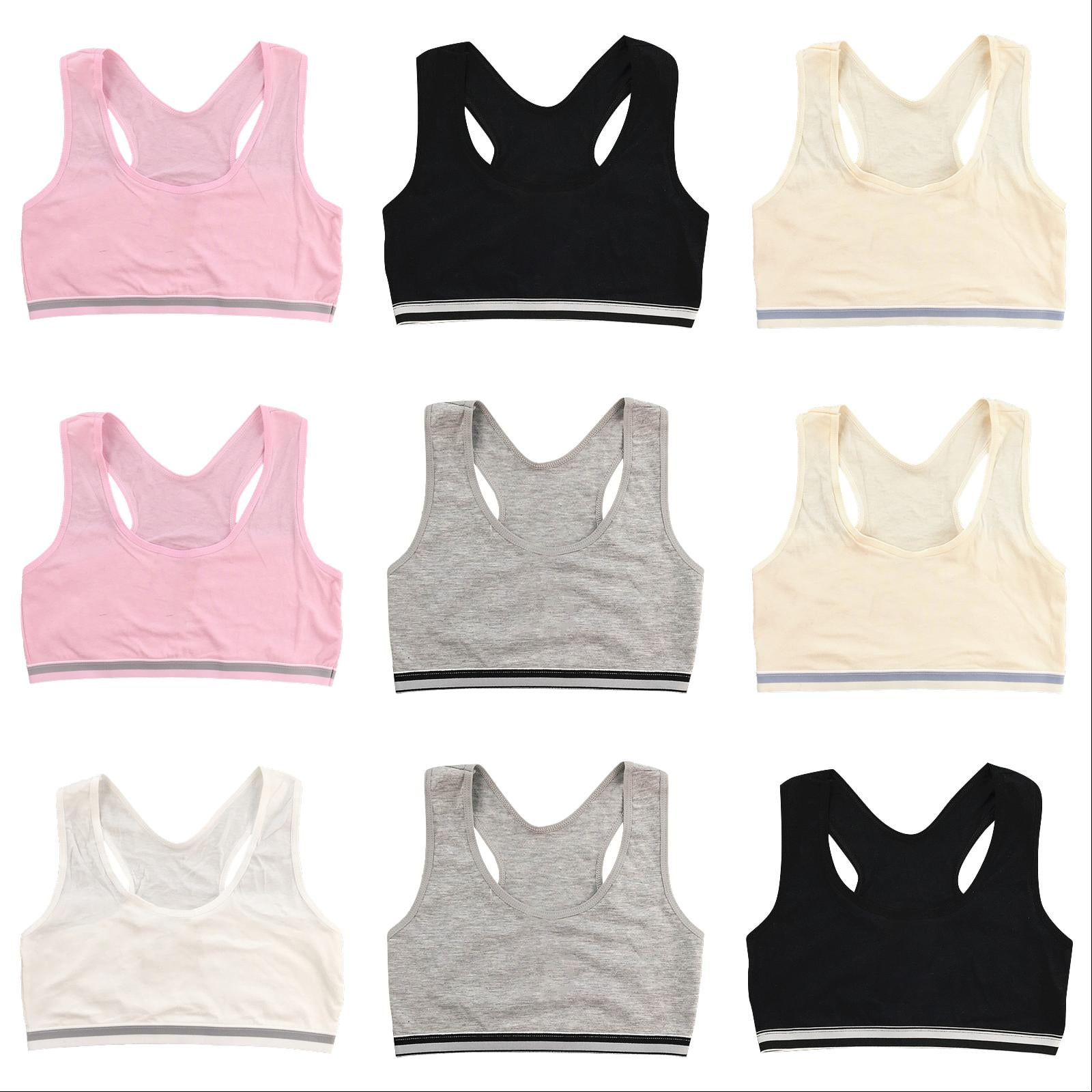 Girls' Sports Bra (Pack of 10), Soft Elastic Straps, Cotton & Spandex ...