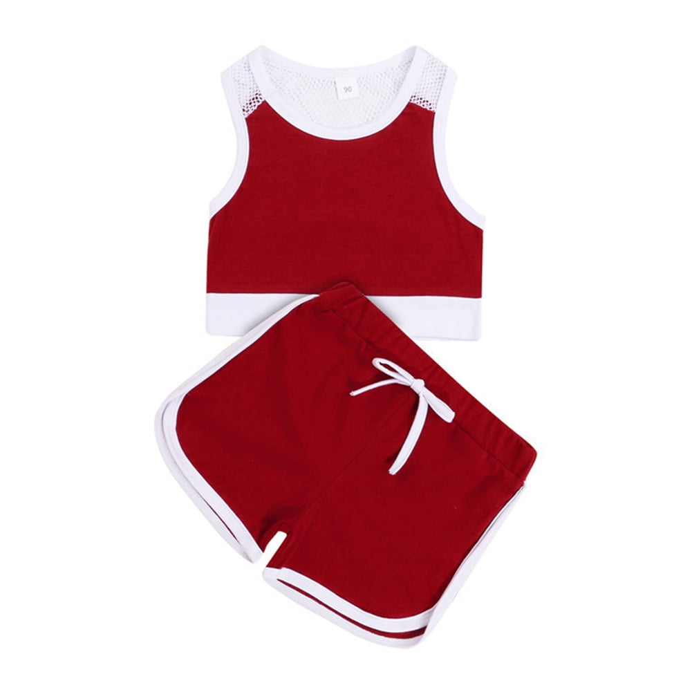 Girls Sports Running Summer Suit Fashion Two Piece Kids Solid Color ...
