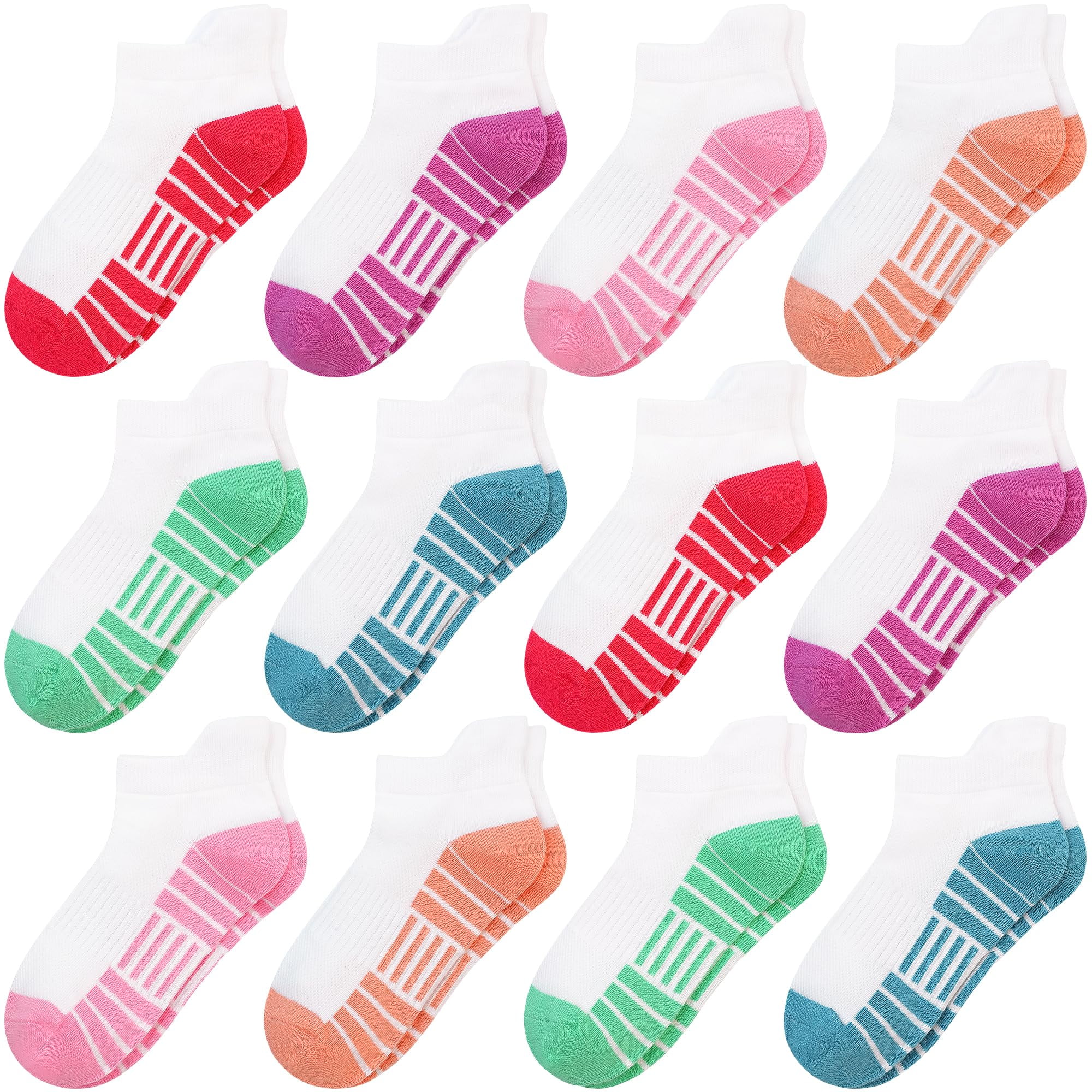 Girls' Sports Socks，12 Pairs Children's Breathable Cotton Socks for ...