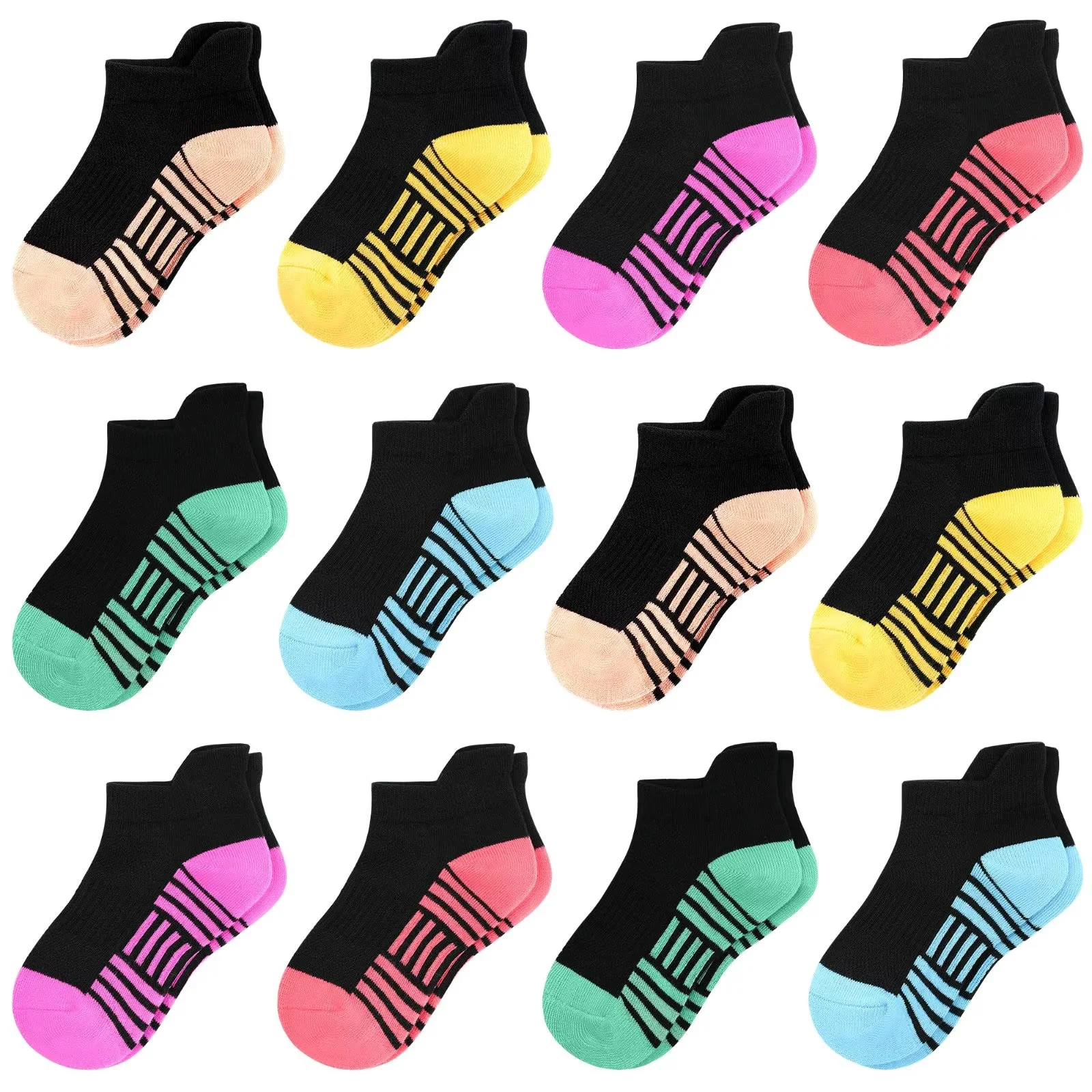 Girls' Sports Socks，12 Pairs Children's Breathable Cotton Socks for ...