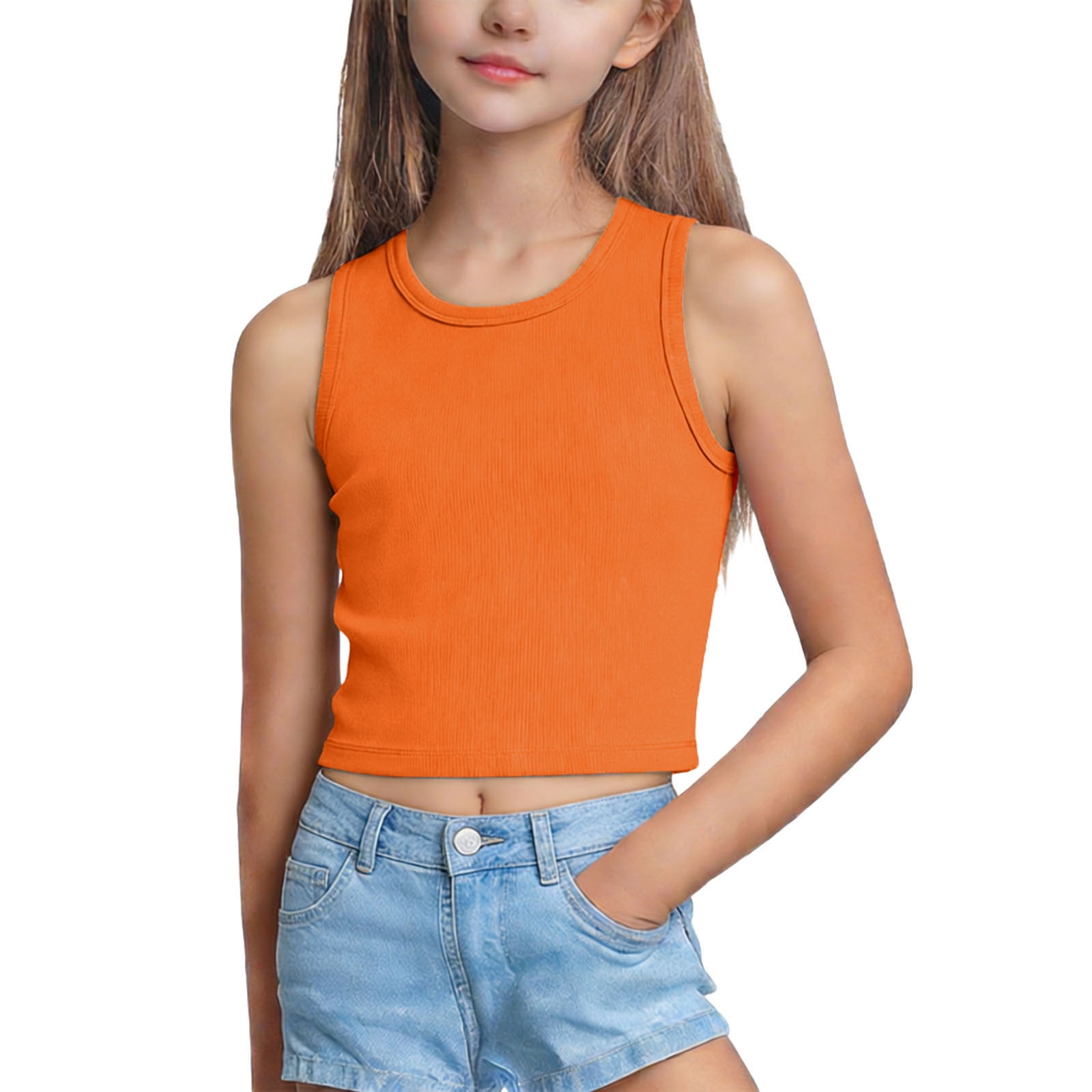 Girls Sports Tank Tops Sleeveless Summer Crop Crew Neck Knit Shirts ...