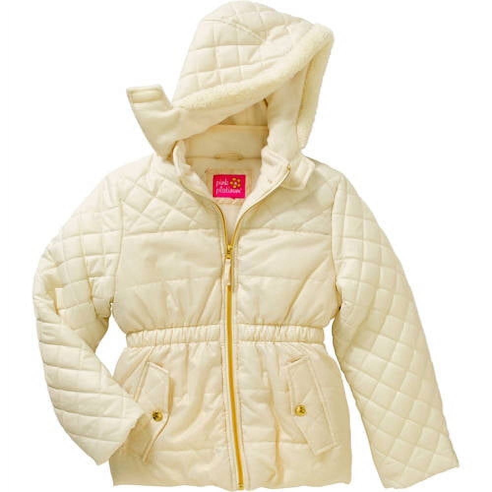 Girls' Spray Foil Quilted Puffer Jacket with Pockets and Faux Fur ...