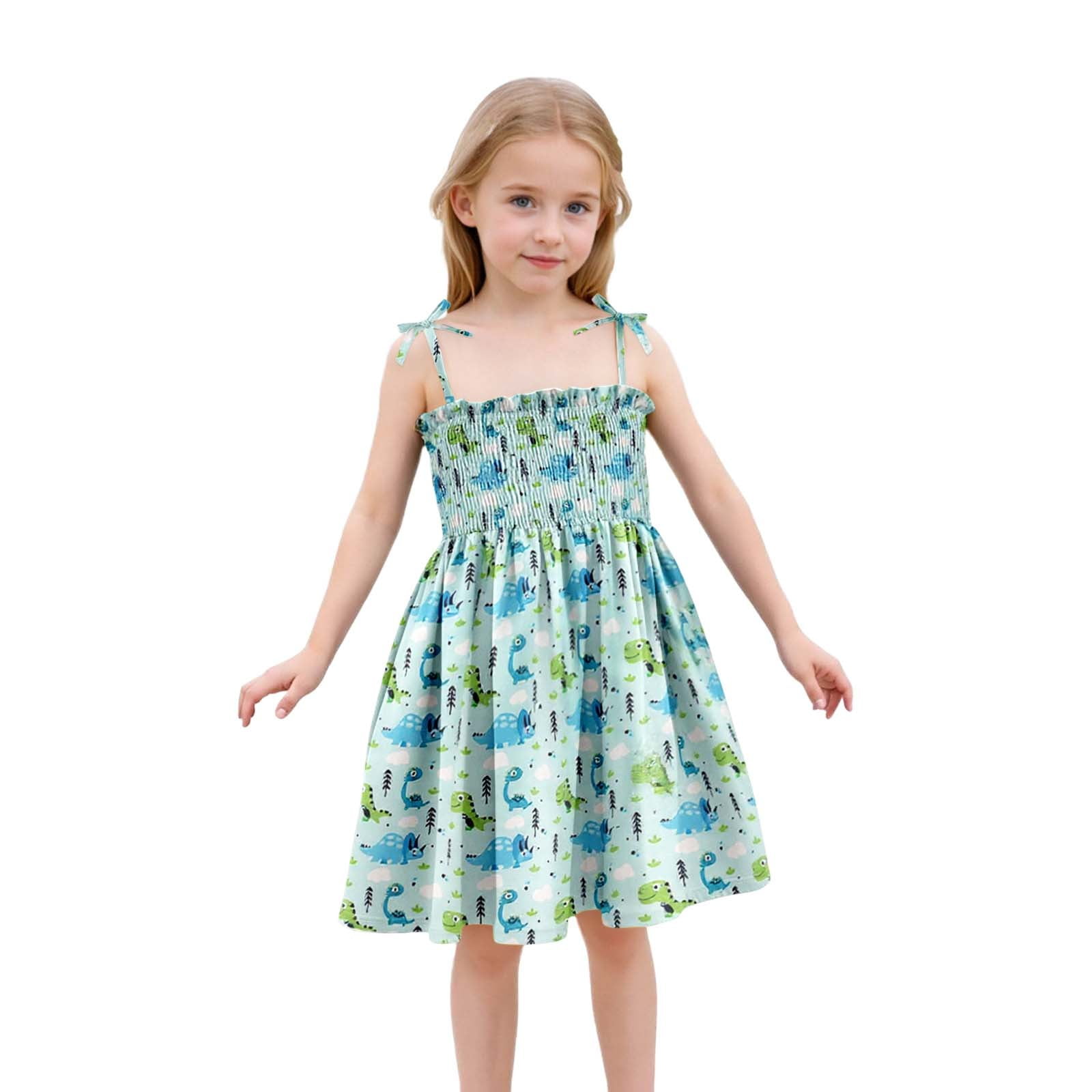 Girls Spring Dress Floral Print Strappy Dress Lightweight With ...