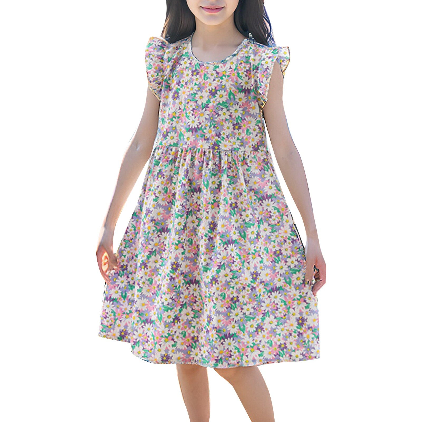Girls Spring Dress Kids Breathable Casual Floral Dress Beach Party ...