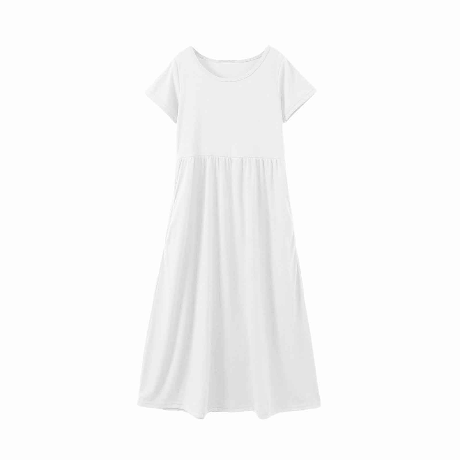 Girls Spring Dress Kids Solid Round Neck Short Sleeve Casual ...