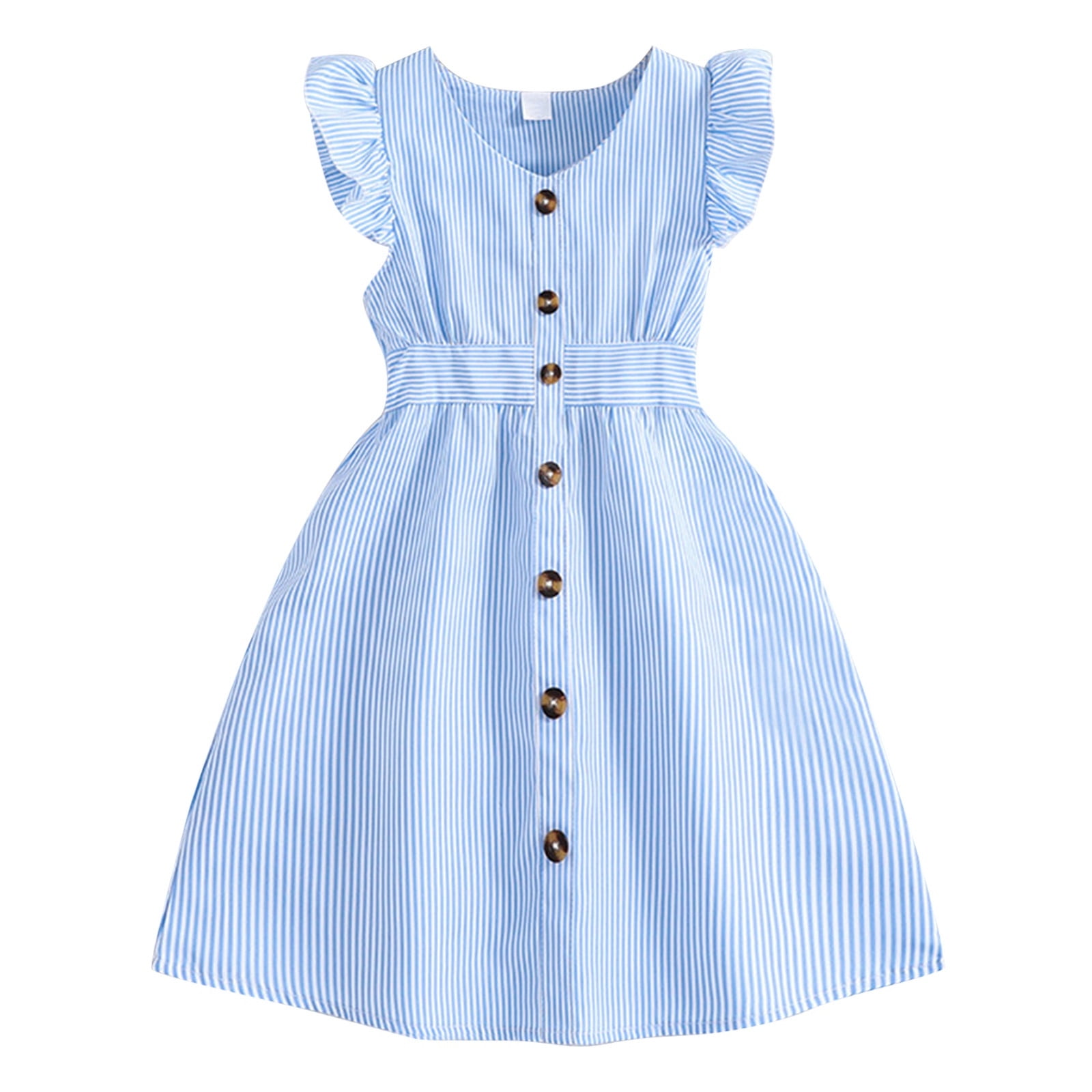 Girls Spring Dress Summer Fashion Flying Sleeve Striped Shirt Dress ...