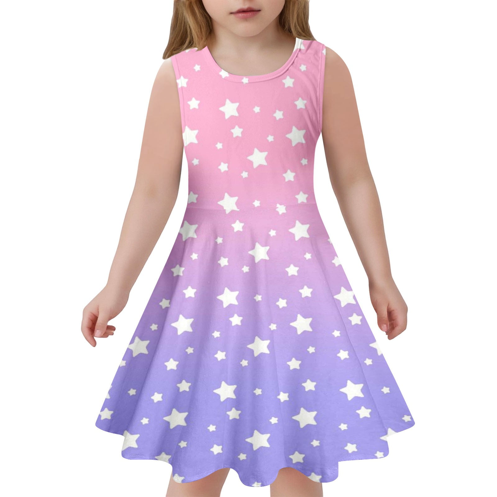 Girls Spring Dresses for Kids Sleeveless Long Round Neck Floral Printed ...