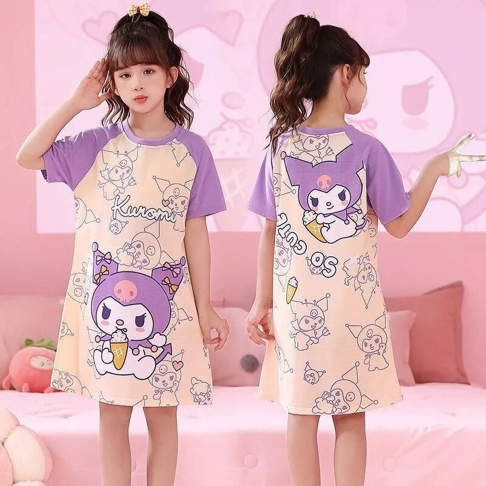 Girls' Spring Pijama Autumn and Summer Short-sleeved Nightgown Pyjamas ...