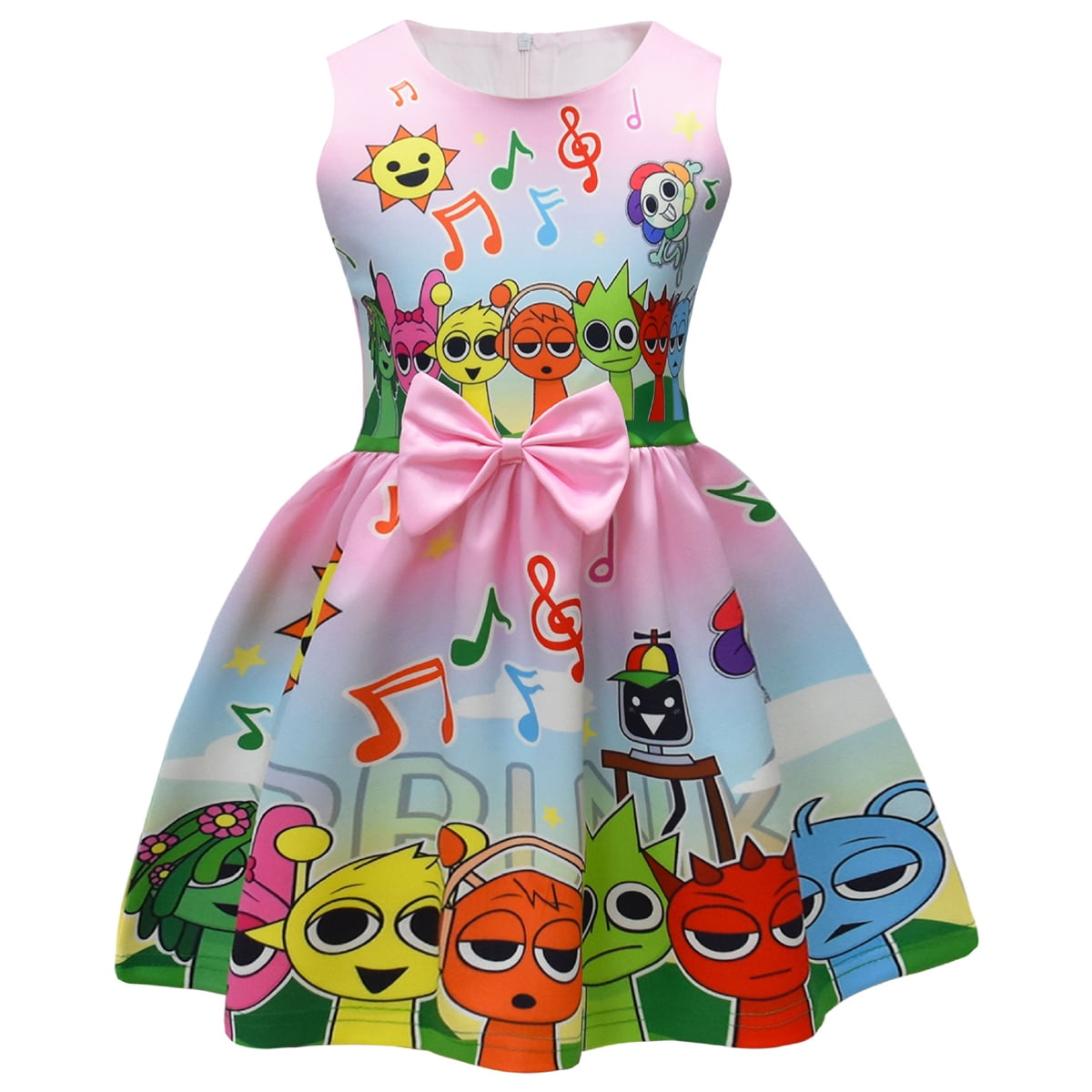 Girls Sprunki Game Cartoon Graphics Knee Length Zipper Princess Casual ...