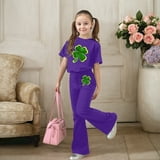 Girls St. Patrick’s Day Clover 2-Piece Outfit – Short Sleeve Top ...