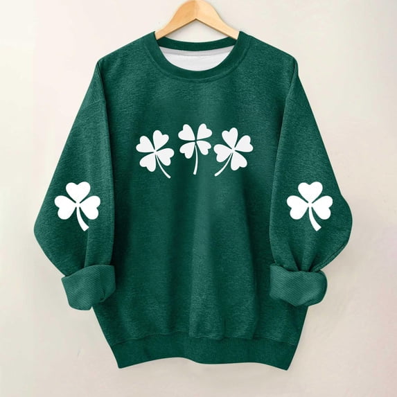 Girls St Patrick's Day Oversized Sweatshirt, Shamrock Print Green ...