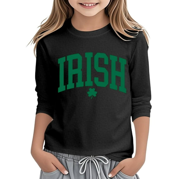 Girls St. Patrick's Day Print 3/4 Sleeve Top Irish Letter Print Crew ...