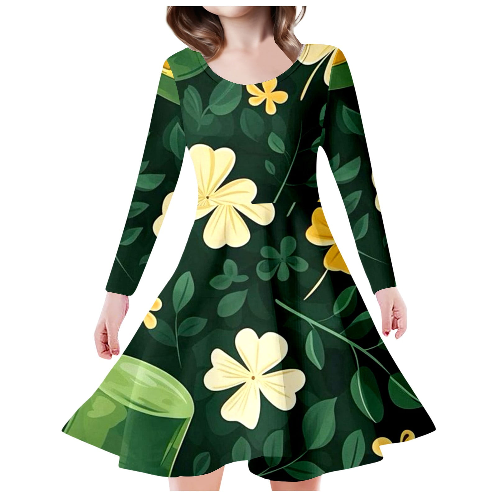 Girls' St. Patrick's Day Printed Dress，Long Sleeve Party Princess Style ...
