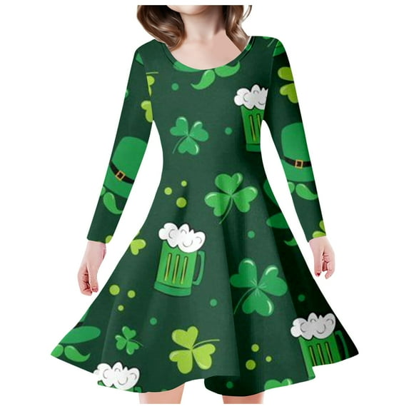 Girls' St. Patrick's Day Printed Dress，Long Sleeve Party Princess Style ...