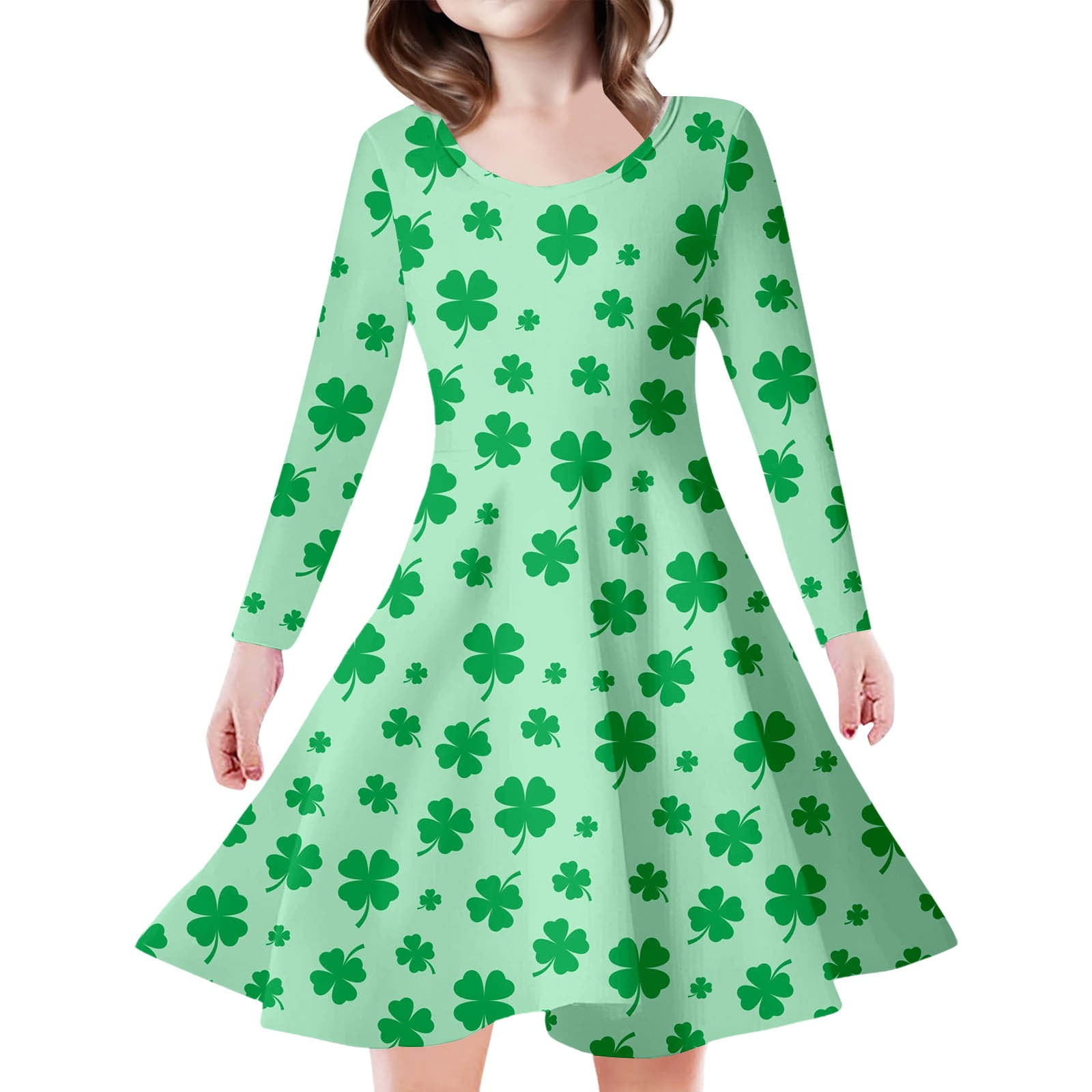 Girls' St. Patrick's Day Printed Dress，Long Sleeve Party Princess Style ...