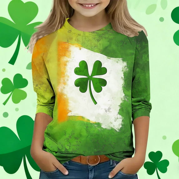 Girls St Patrick's Day Shirt Long Sleeve Shamrock Graphic Top, Soft ...