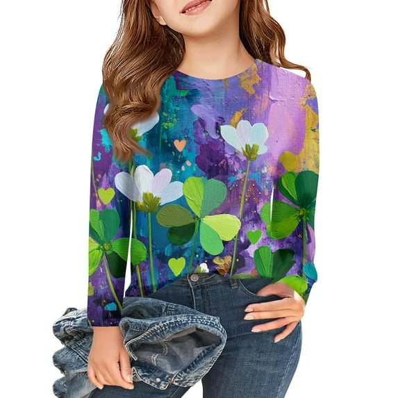 Girls St.Patrick's Day Shirts Funny Shamrock Printed T-Shirts Loose ...