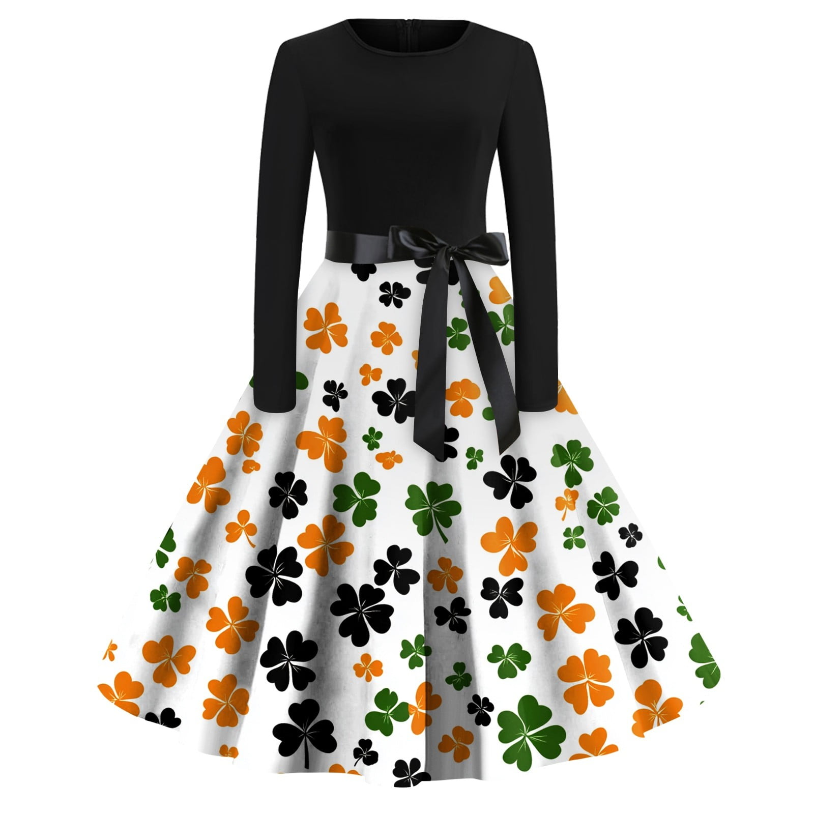 St Patricks Dress Plus Size for Women Clover Graphic Print Crew Neck Long Sleeve Cute Garden ...