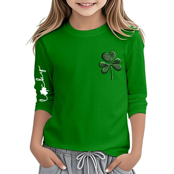 Girls St Patricks Day Print Three Quarter Sleeve Top For Kids Holiday ...