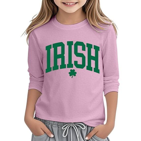 Girls St Patricks Day Print Three Quarter Sleeve Top For Kids Holiday ...