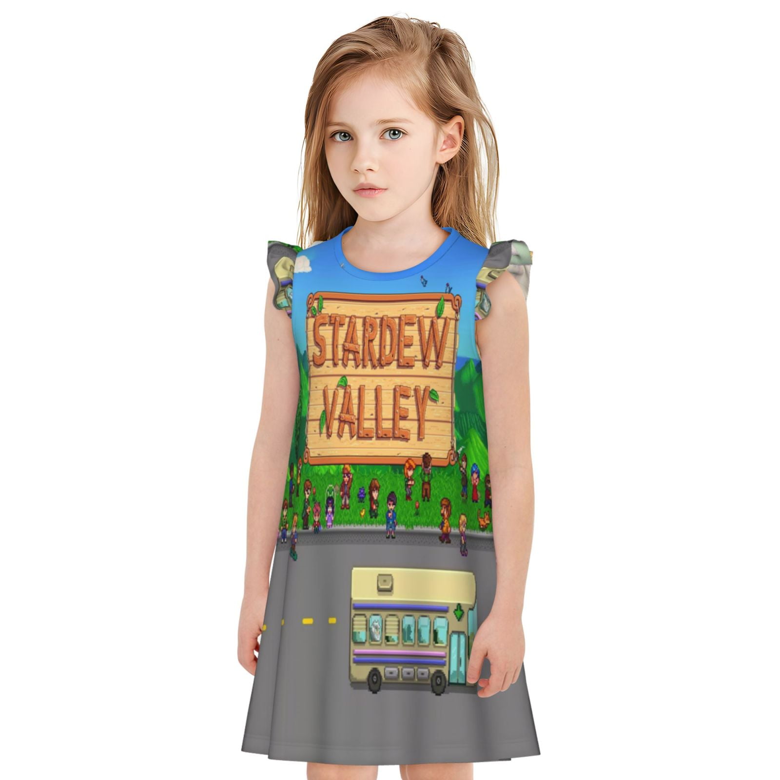 Girls Stardew Valley Princess Gown Dress Cartoon Printed Home Casual ...