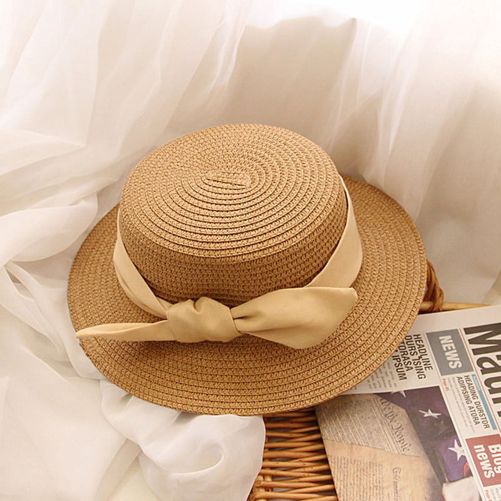 Girls Straw Hat Beach Hat Sun Protection Hat Wide Brim Simple And Sweet ...