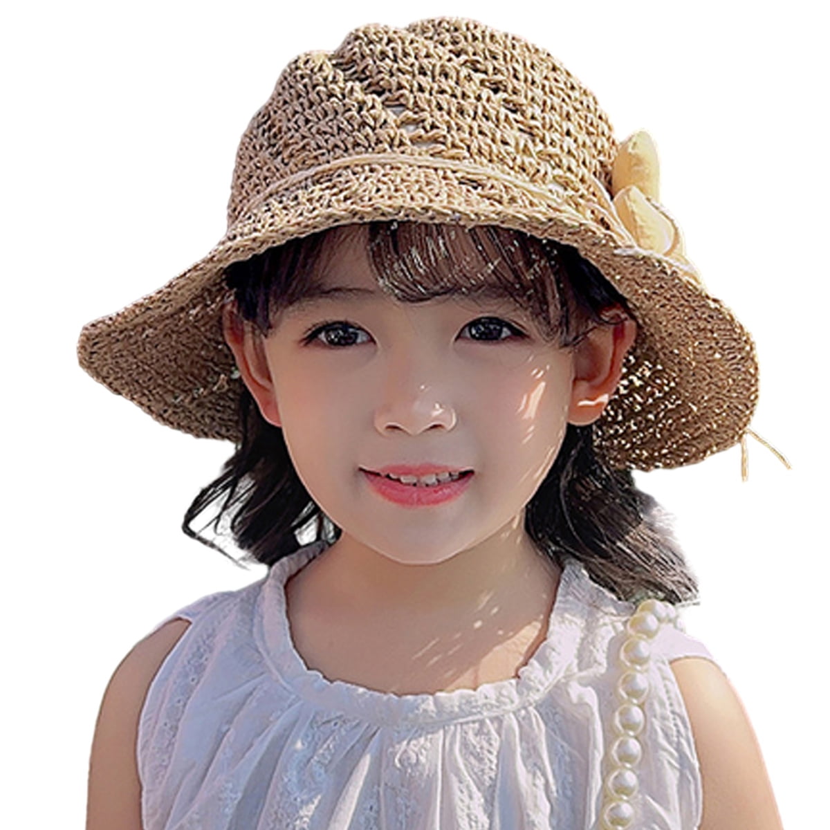 Girls Straw-Sun-Hat Summer-Beach Floppy-Hat - Kids Wide Brim Travel Sun ...