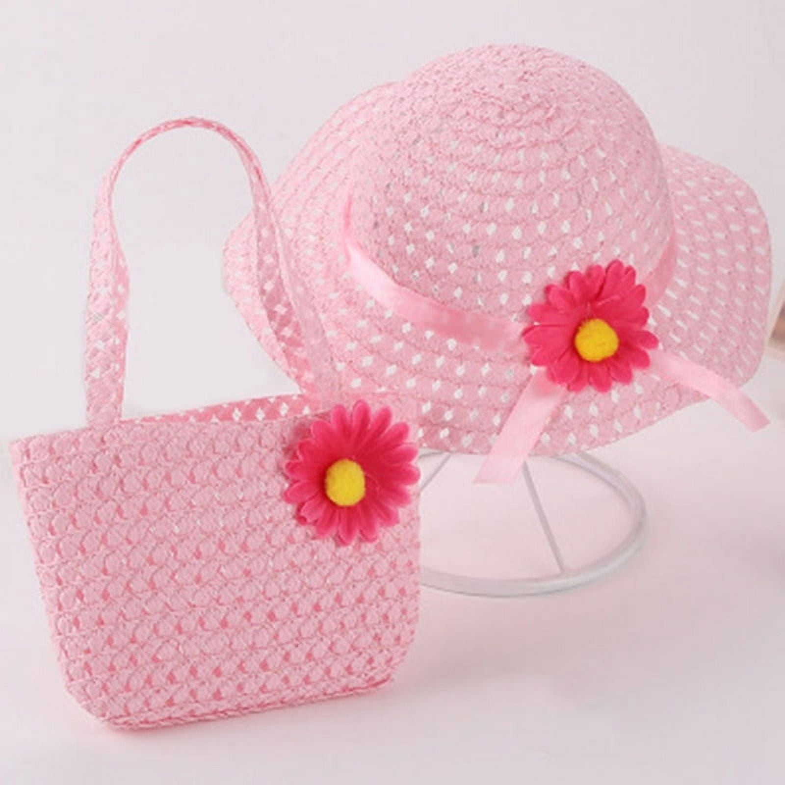 Girls' Straw Sun Hat & Purse Set, Summer Beach Cap, Travel Gift, Kids ...