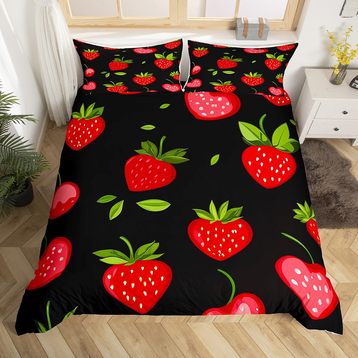 Strawberry Bedding Set Queen,Delicious Fruit Duvet Cover,Summer Fruit ...