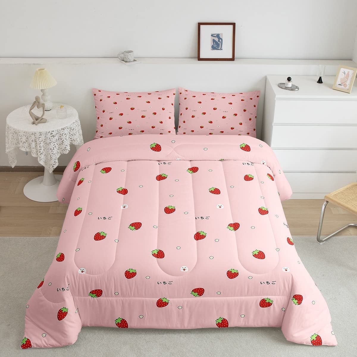 Twin Girls Strawberry Comforter Set, Kawaii Japanese Style, Reversible ...