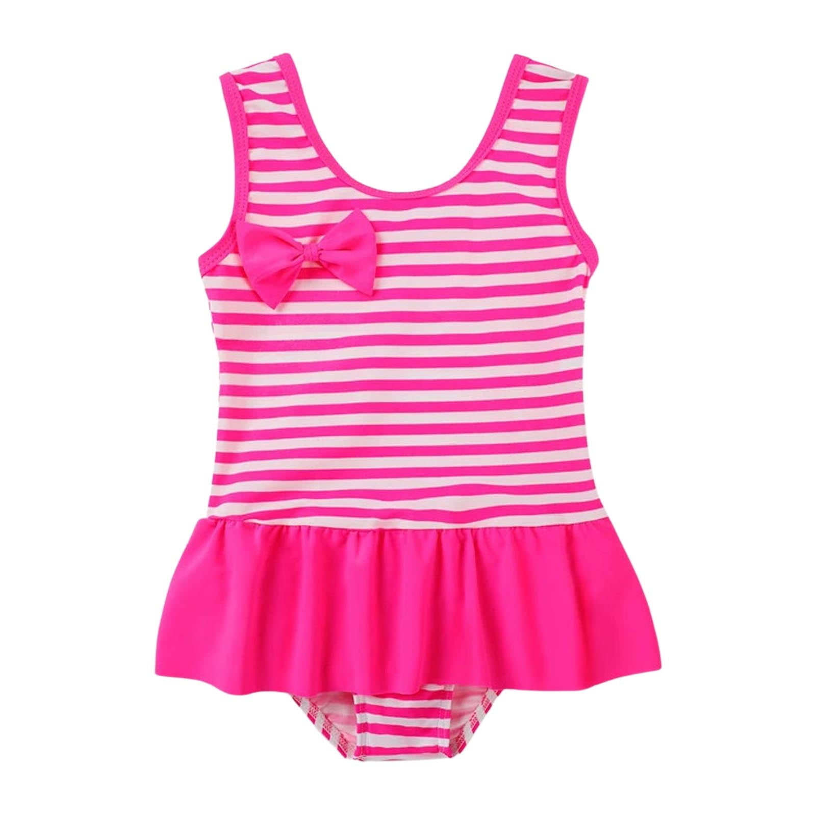 Girls' Striped Bow and Ruffle Edge Swimsuit girls rash guard swimsuit ...