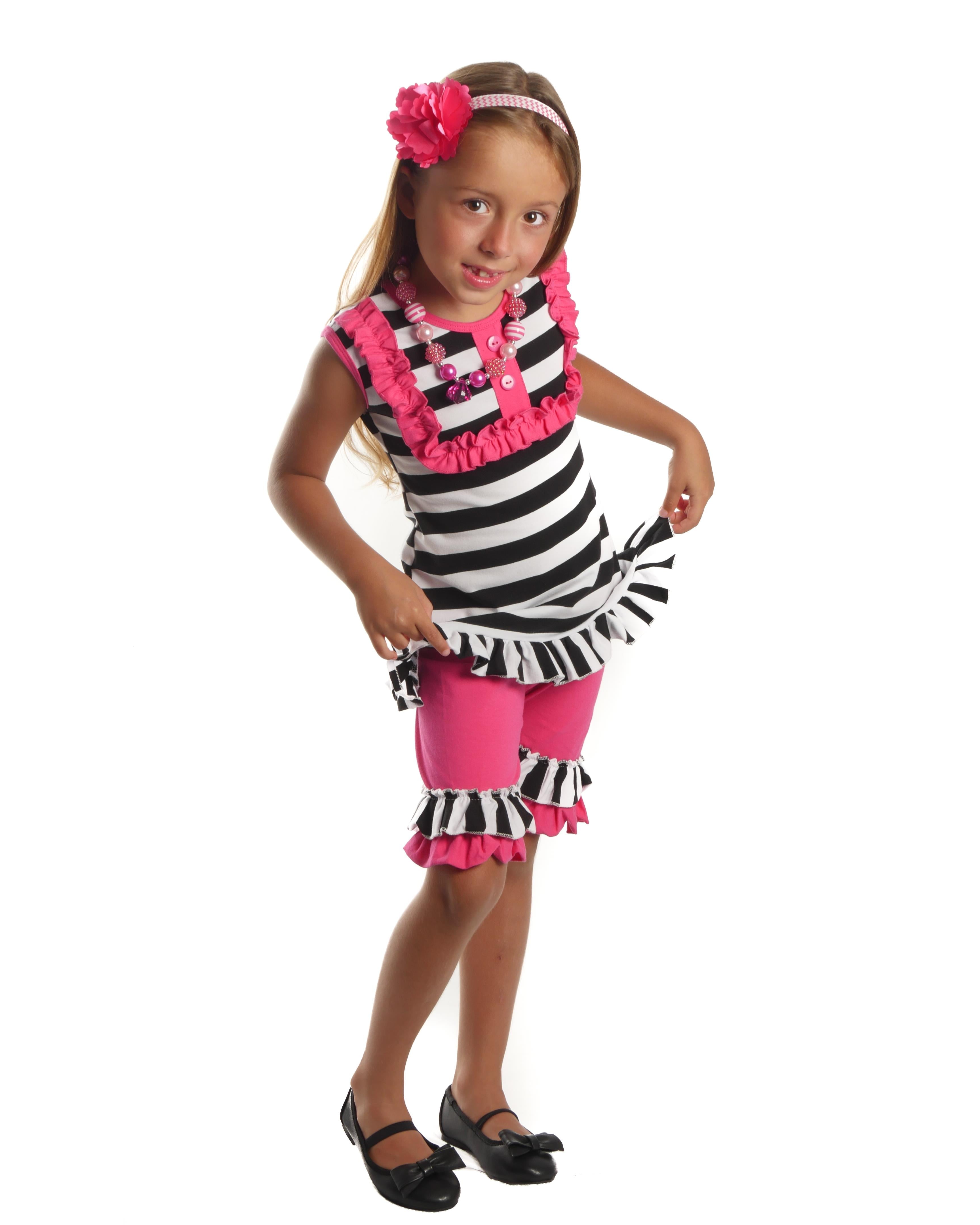 Girls Striped Pink Ruffle Two Piece Set, Striped Pink, Size: 2T ...