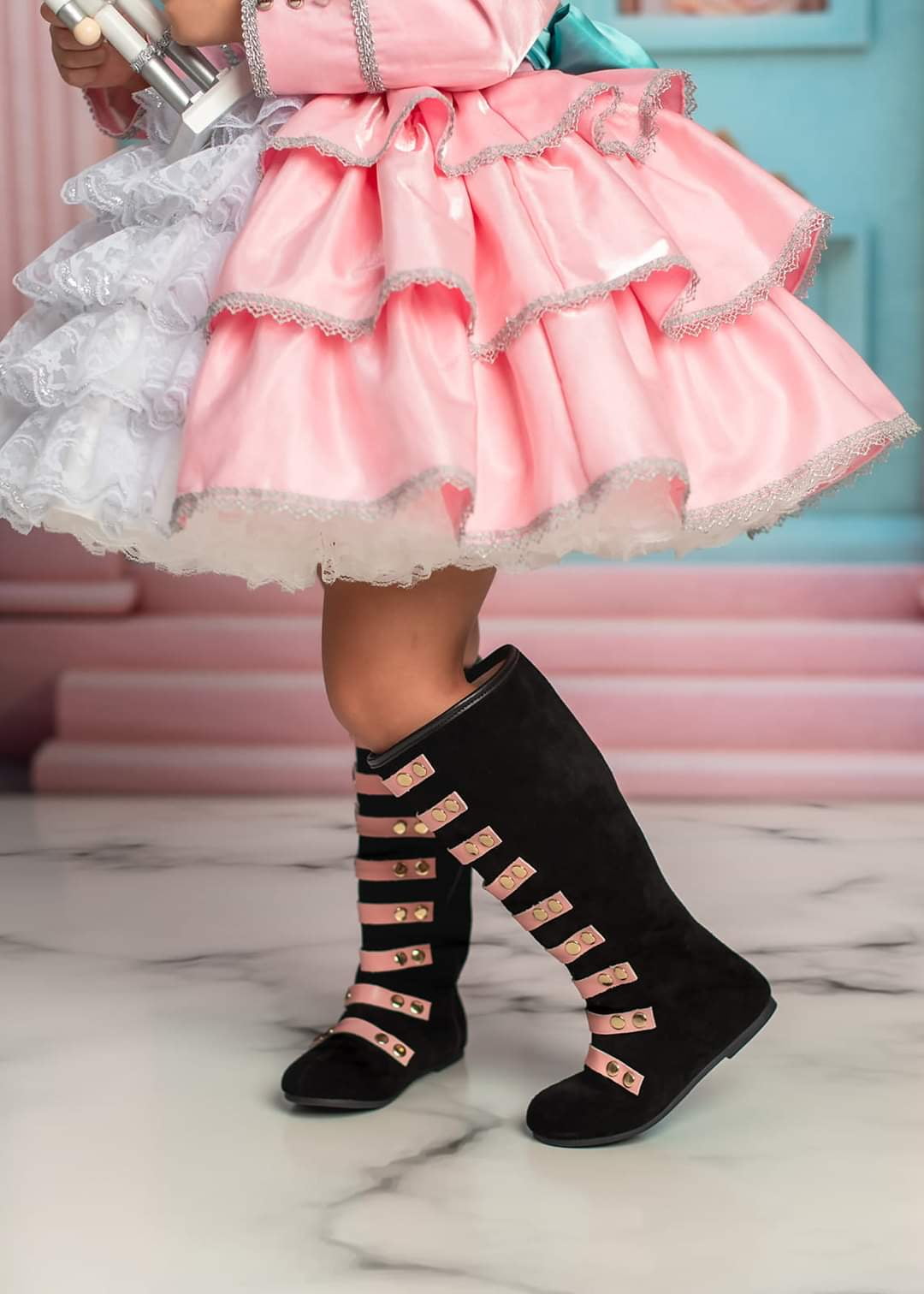 Girls Suede Toy Soldier Nutcracker Tall Black Knee High Boots with ...