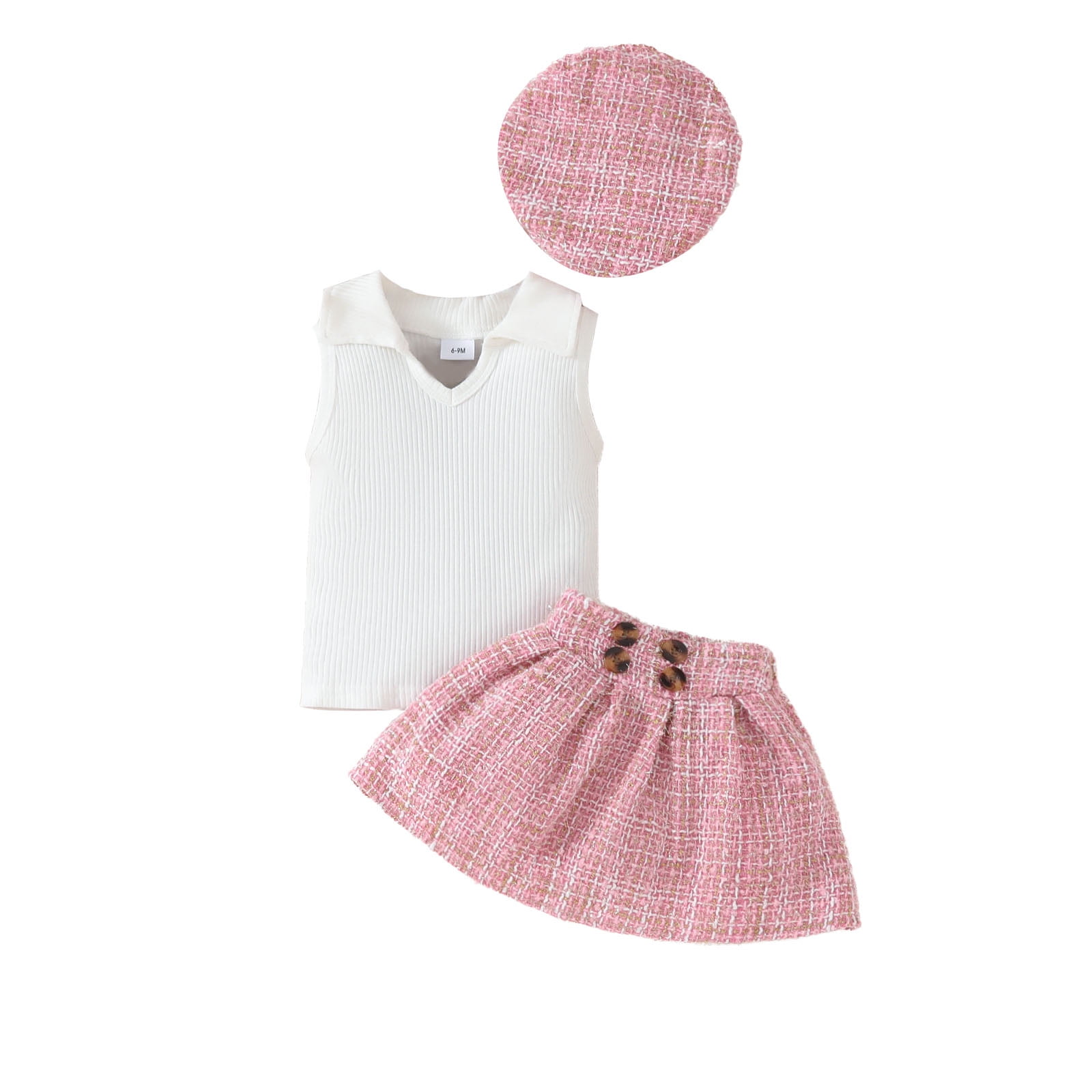 Girls Summer 3 Piece Outfits White Sleeveless Ribbed Tank Tops Plaid ...