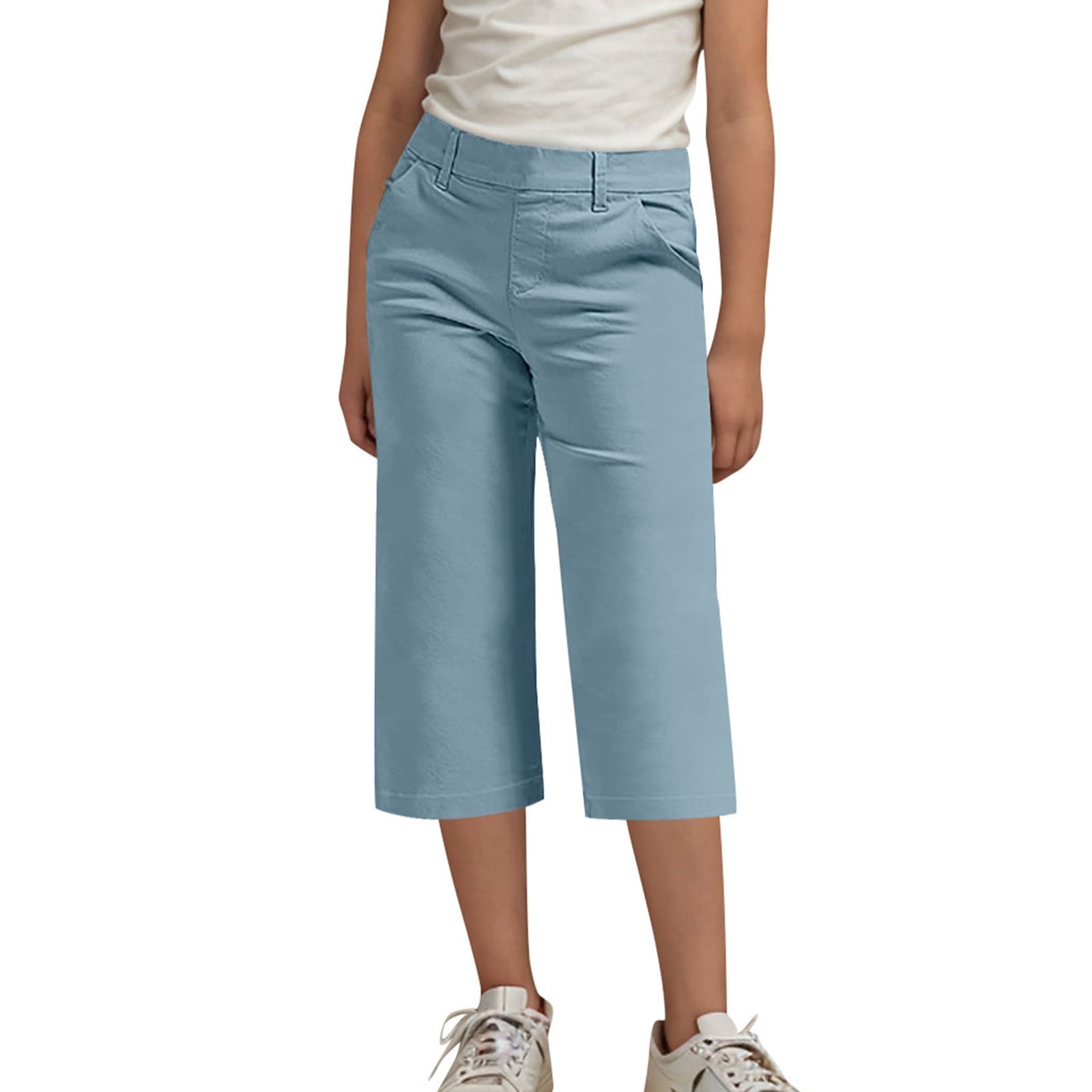 Girls Summer Capris Dressy Casual Wide Leg Cropped Trouser Stretchy ...
