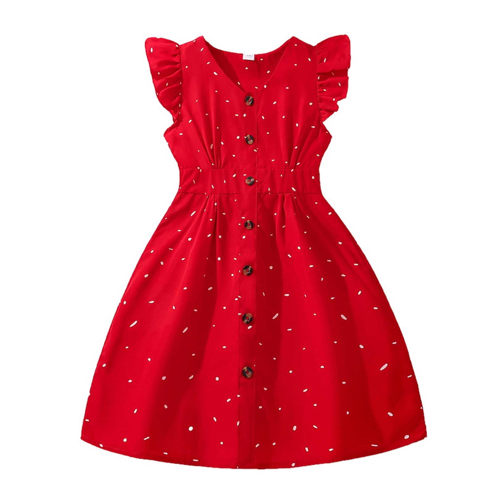 Girls Summer Casual Dress Flutter Ruffle Pleated Dresses Button Down ...