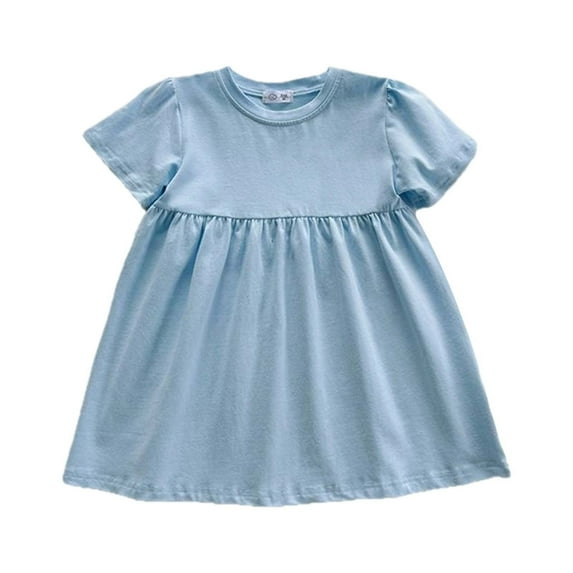 Girls Summer Casual Dress Solid Color Elastic Waist Comfortable Play ...