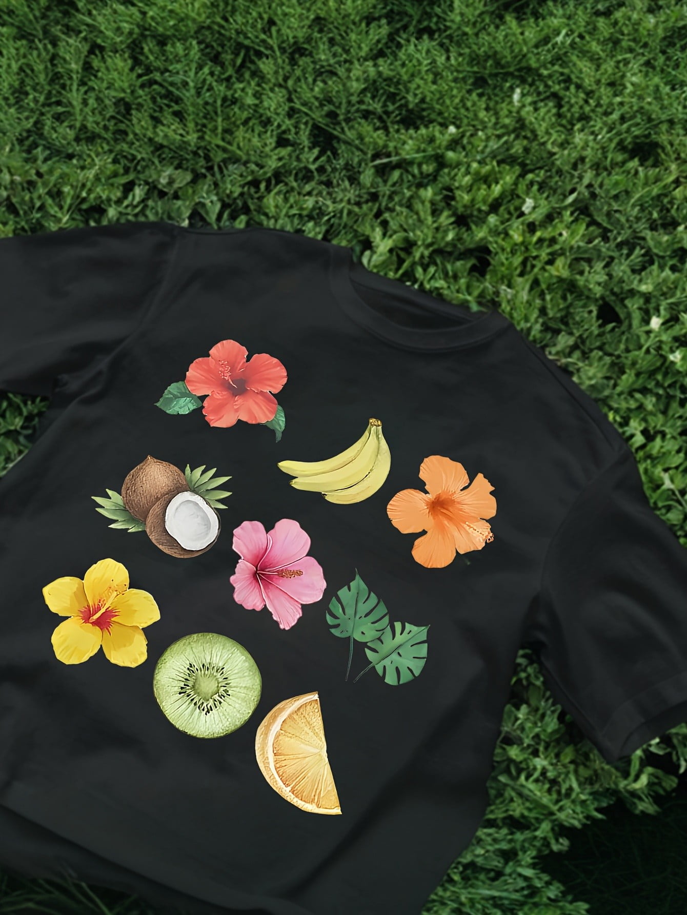 Girls' Summer Casual Knit Top - Vibrant Floral & Fruit Print, Soft Pink ...