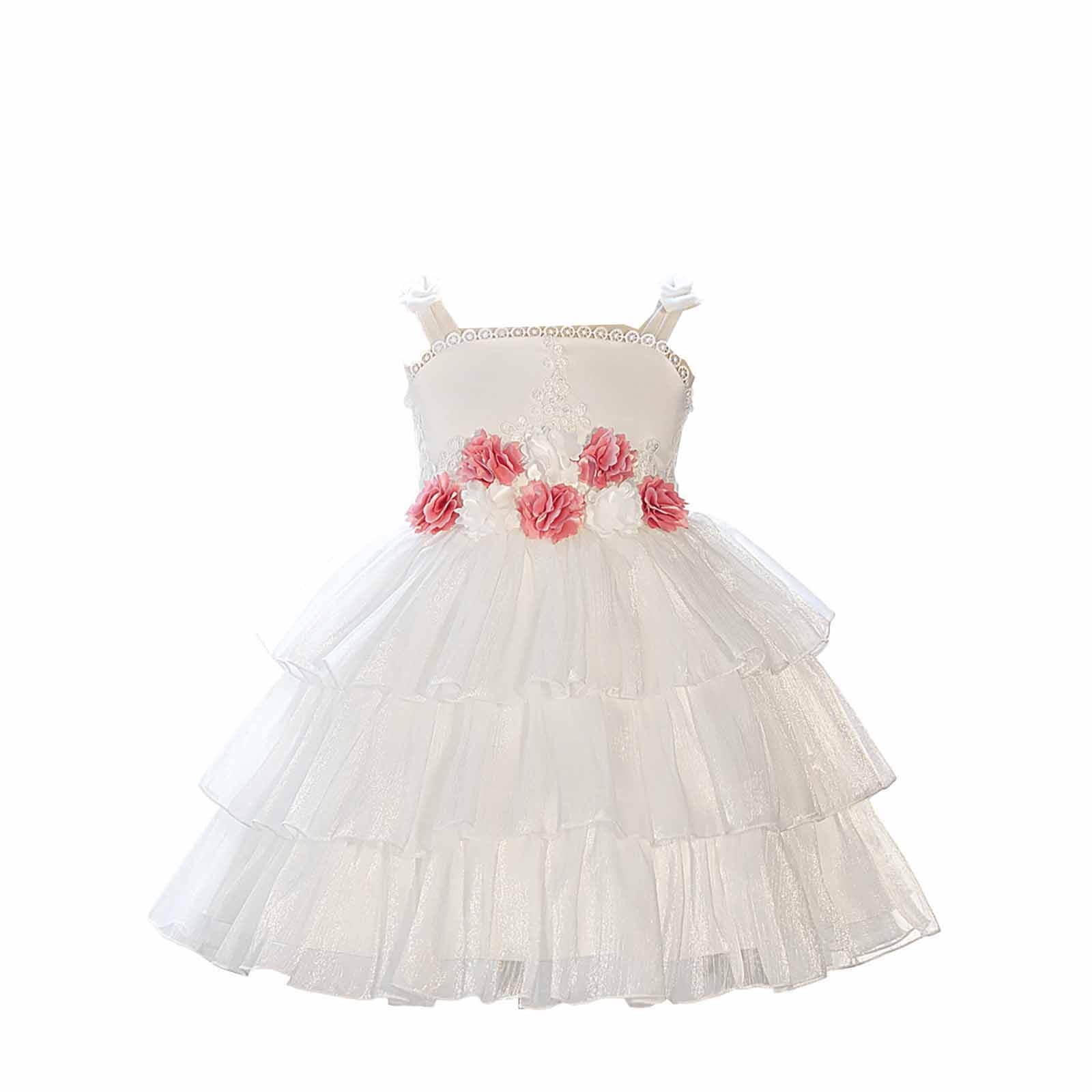 Girls Summer Casual Tiered Dress with 3D Floral Applique – Sleeveless ...