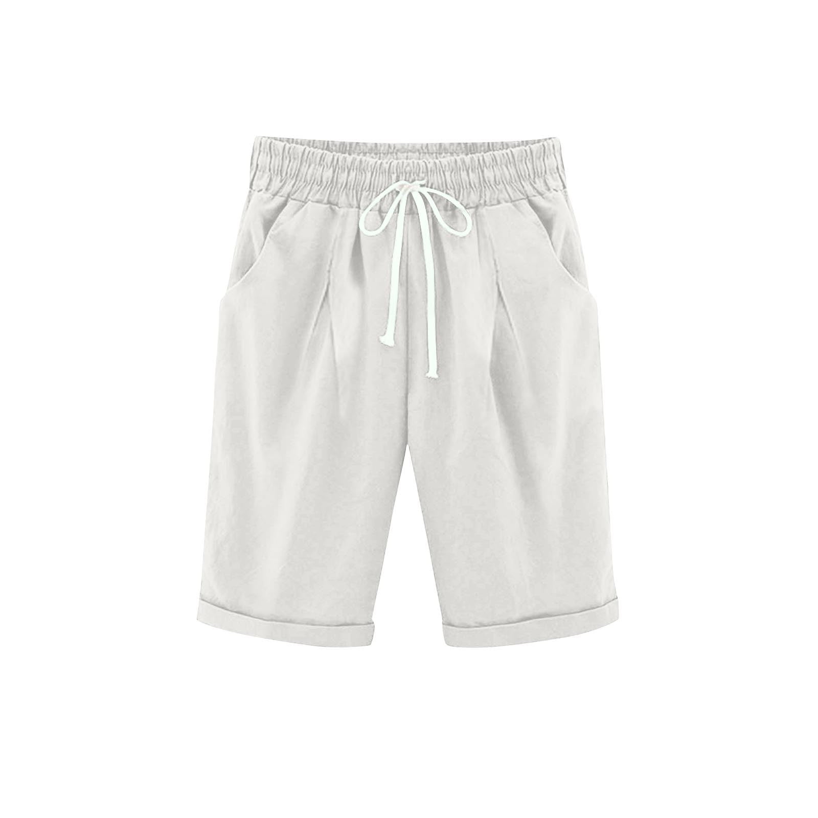 Girls Summer Cotton Linen Shorts Casual Elastic Waist Roll Up Straight ...