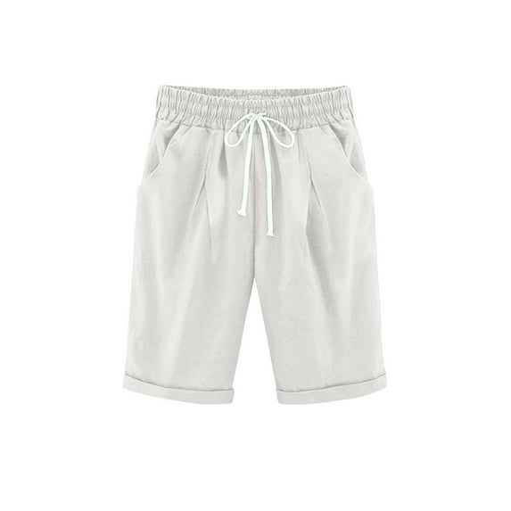 Girls Summer Cotton Linen Shorts Casual Elastic Waist Roll Up Straight ...