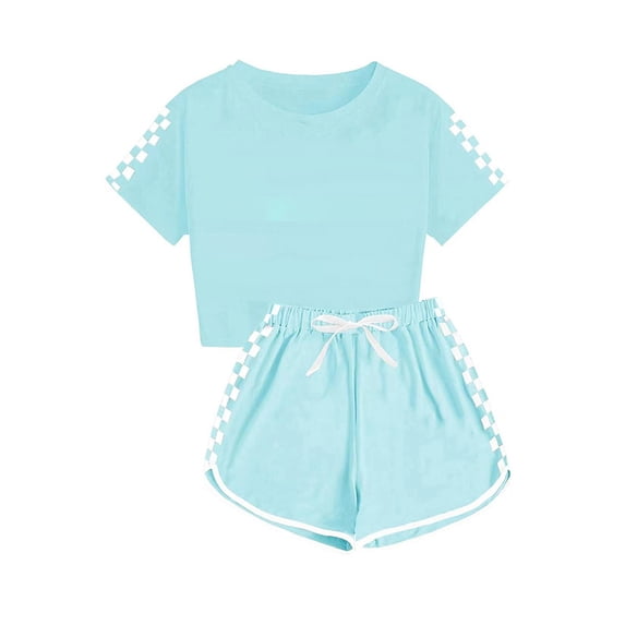 Girls Summer Crop Tops and Shorts Set 2pcs Sports Outfits Clothing Set ...