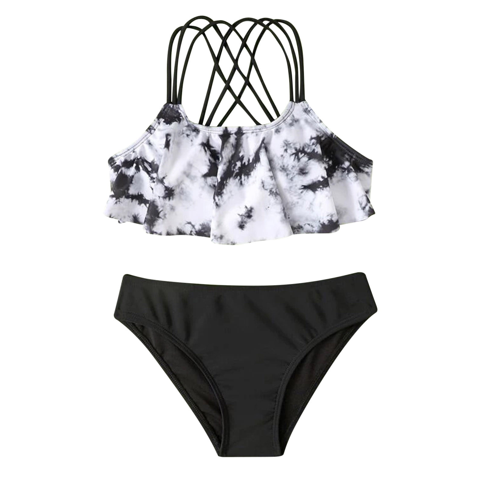 Girls Summer Swimsuit 2 Piece Cute Crisscross Gradient Printing Cow ...