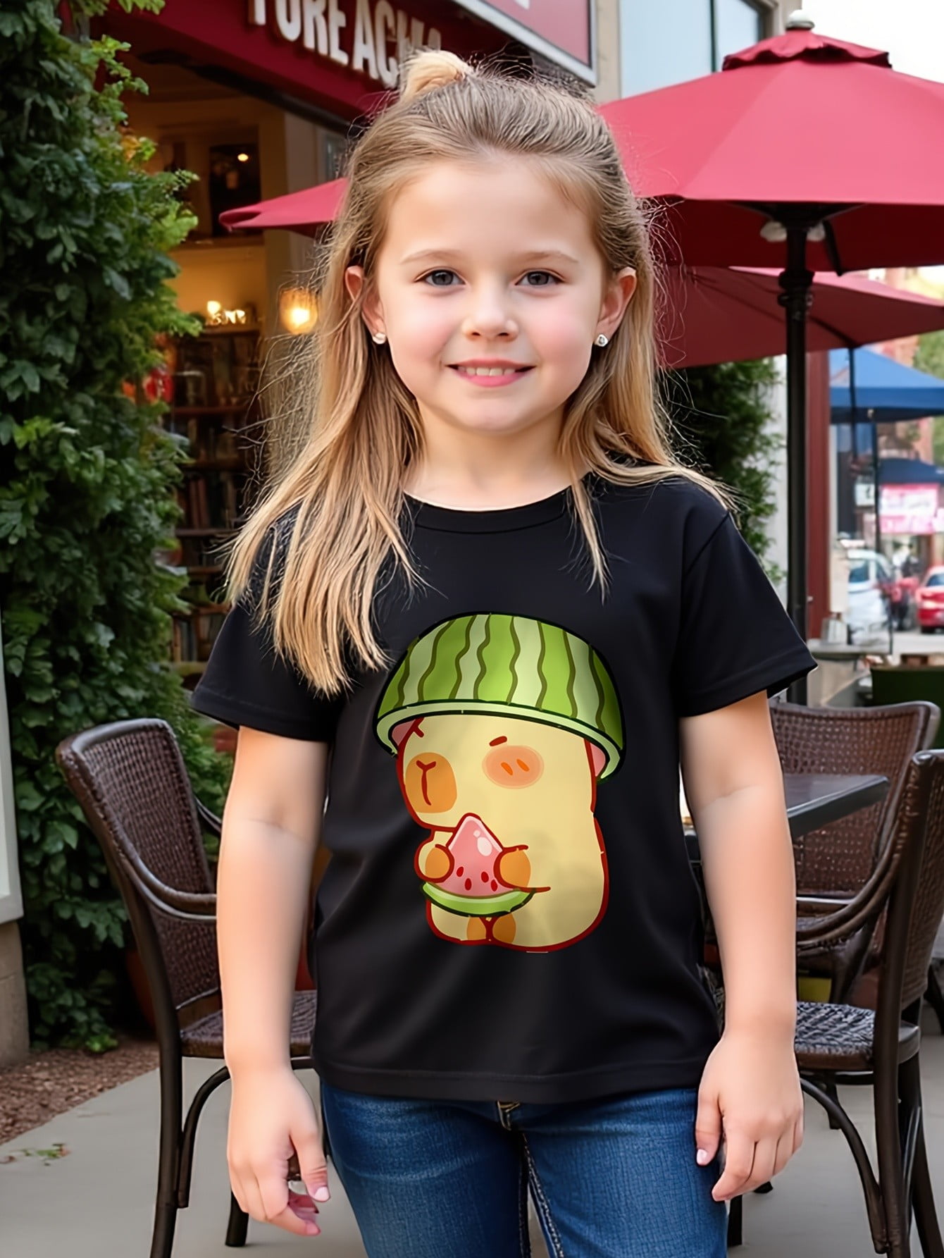 Girls' Summer Cute Pufferfish Cartoon Image T-Shirt, Girls' Summer ...