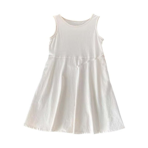 Girls Summer Dress Casual Sleeveless Round Neck Elastic Waist A Line ...