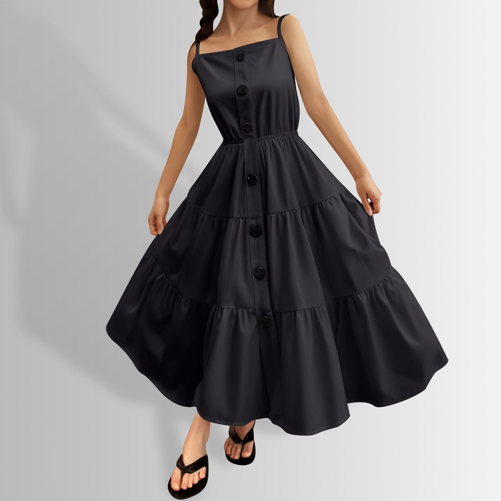 Girls Summer Dress Casual Tiered Dresses Sleeveless Button down Swing ...