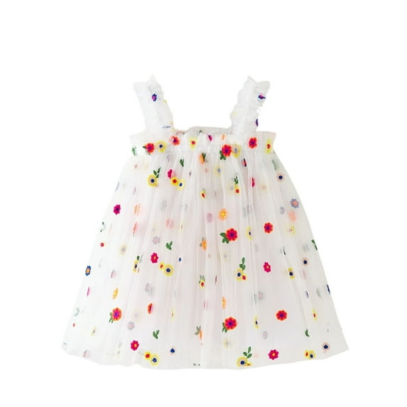 Girls Summer Dress Cute Embroidery Sleeveless Casual Princess Dresses ...