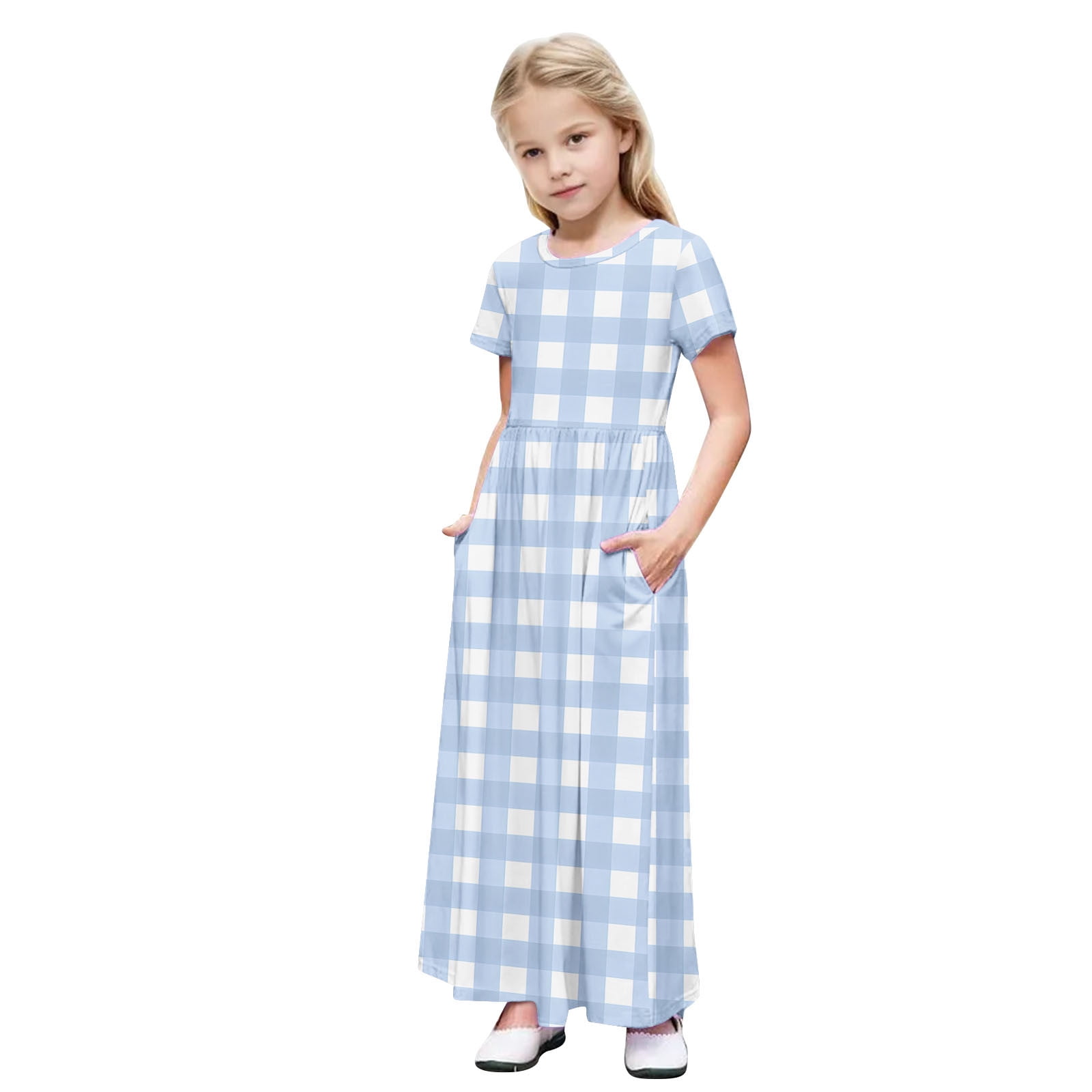 Girls Summer Dress Short Sleeve Maxi Tshirts Dresses with Pockets ...
